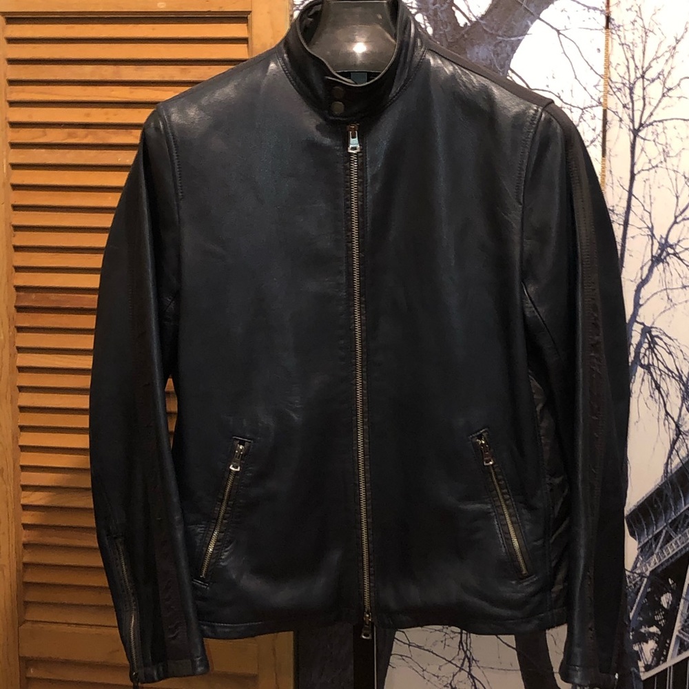 Theory Blue Black Men’s Leather Jacket - Gem